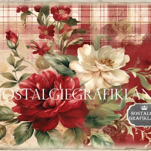 RED ROSES Papers Printable Landscape Horizontal Shabby Roses Scrapbook ...