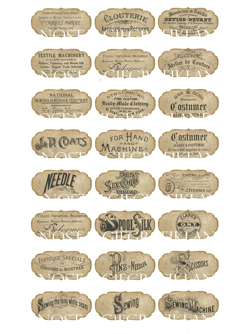 Sewing Words Needlework Vintage Labels Printable Journaling Ephemera ...