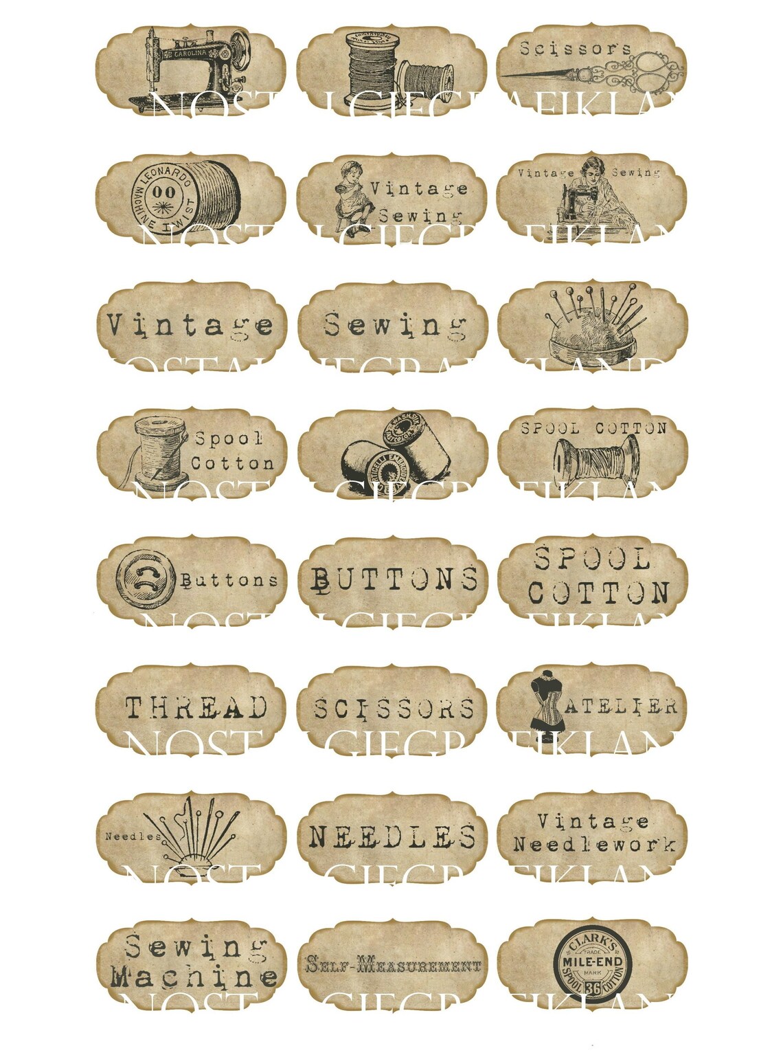 Sewing Words Needlework Vintage Labels Printable Journaling Ephemera ...