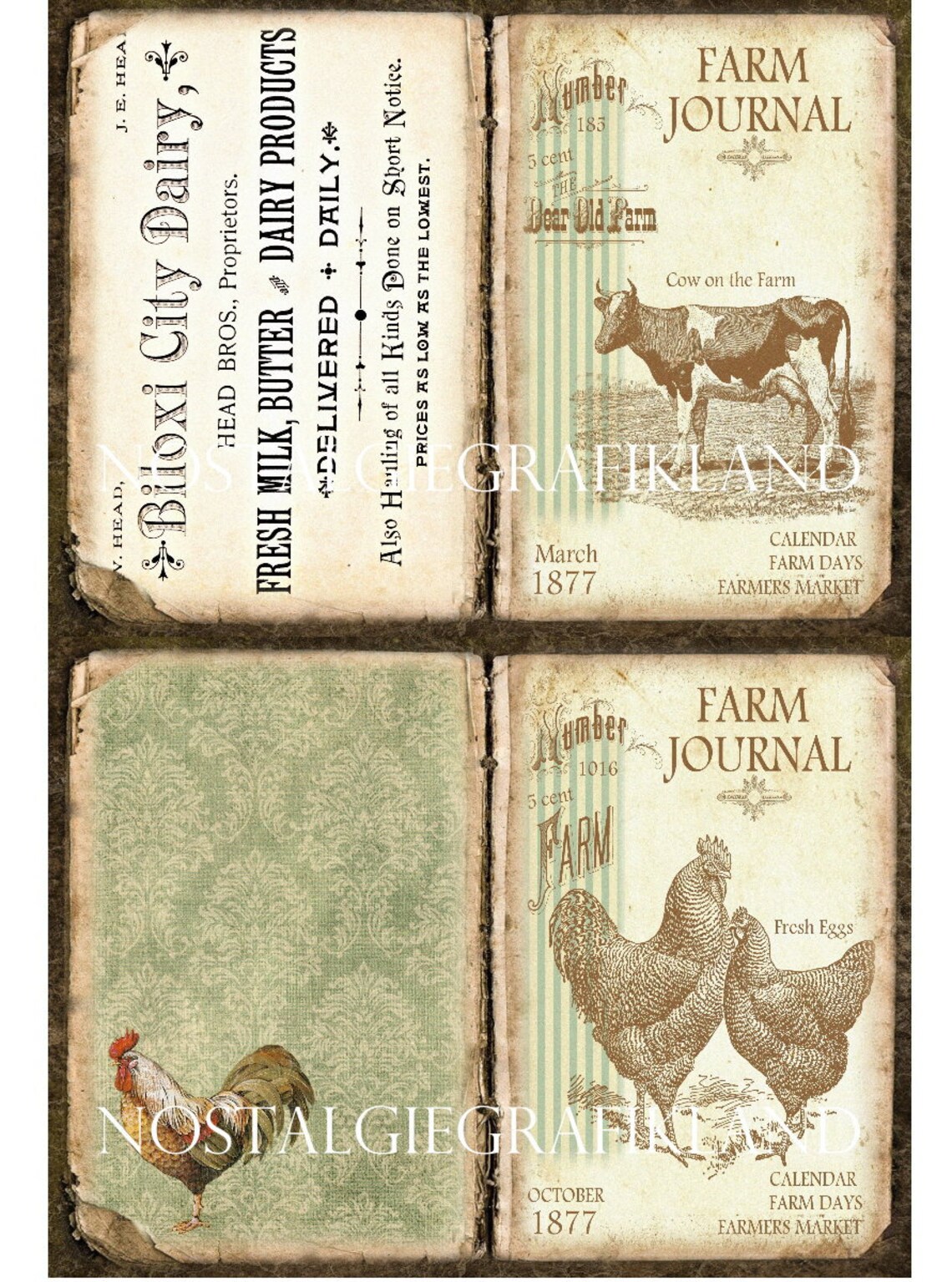 FARM Journal Pages Cow Rooster Fresh Milk & Eggs Book - Etsy