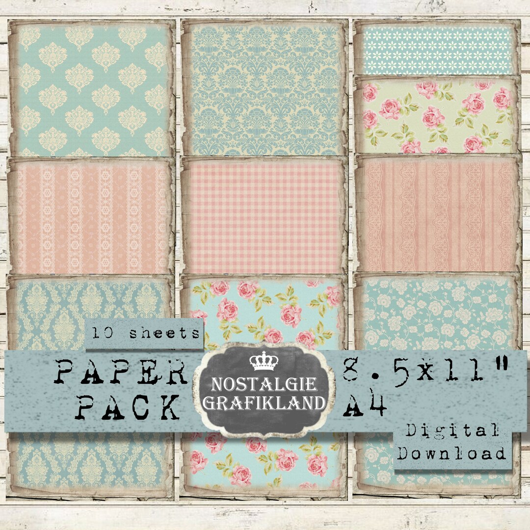 SHABBY CHIC Printable Background Digital Ephemera Paper Pack Vintage ...