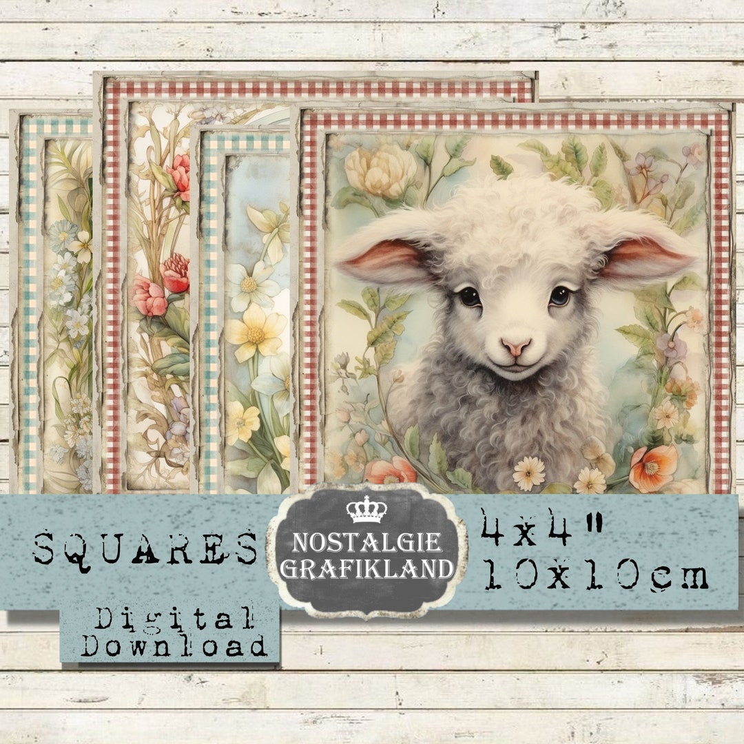 Easter Squares Printable Lamb Rabbits Bunnies Country Coastersahbby 4x4 ...