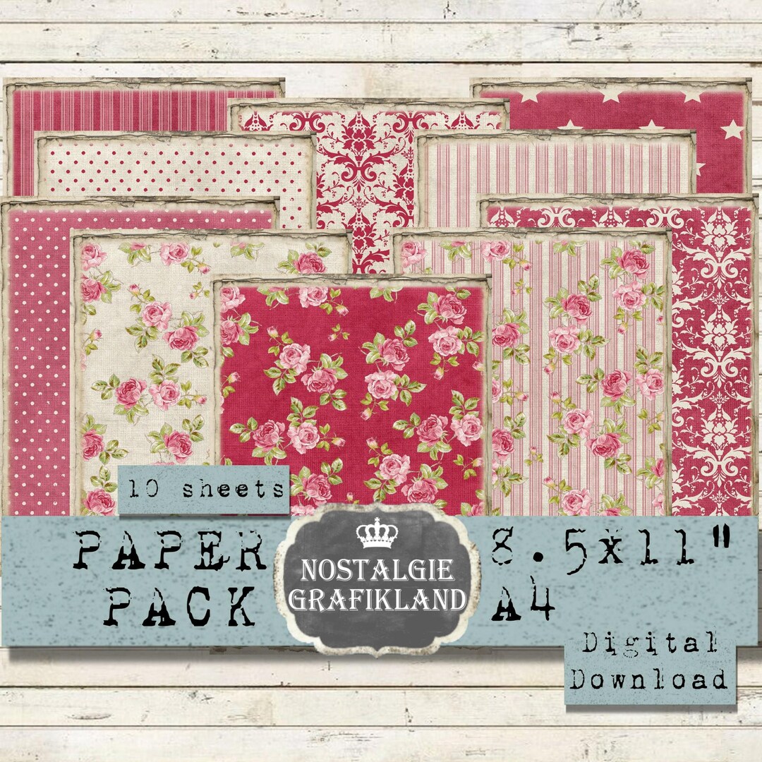 PINK PAPERS Background Printable Rose Paper Pack Shabby Junk Journal ...