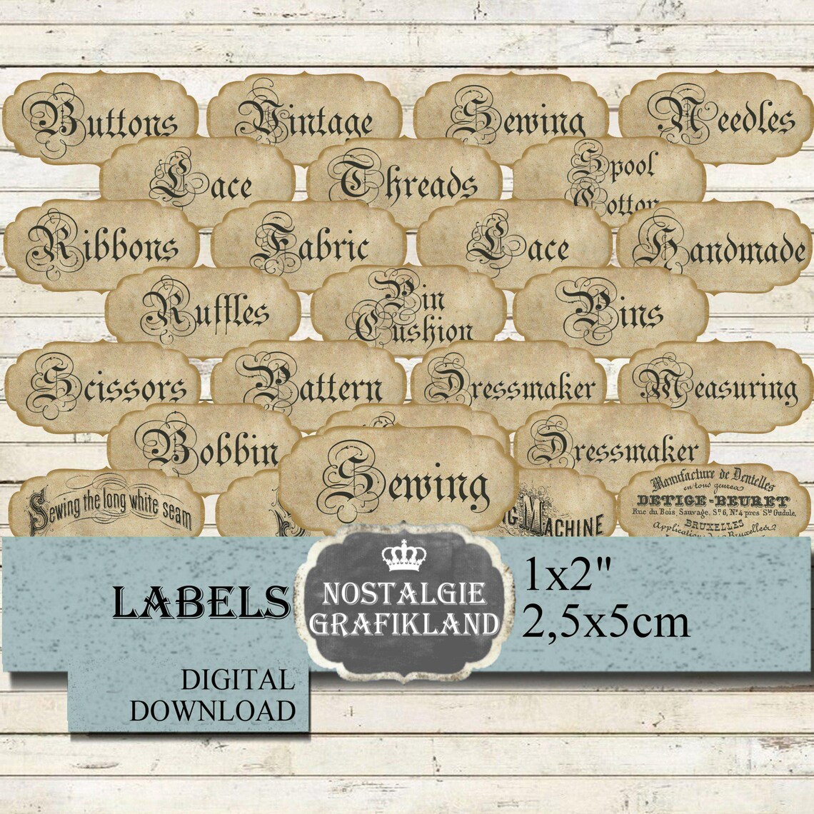 Sewing Words Needlework Vintage Labels Printable Journaling Ephemera ...
