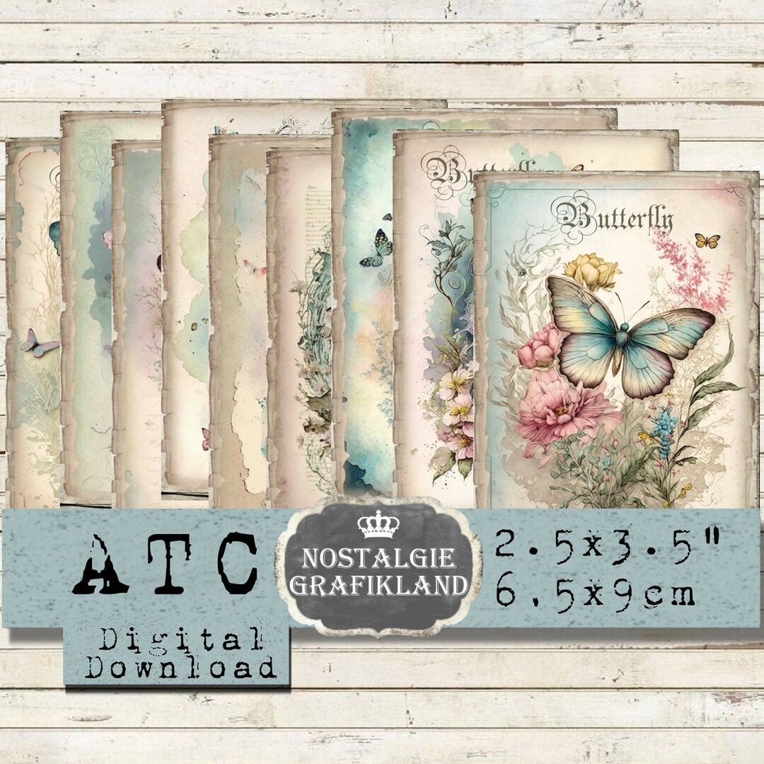 Butterfly Digital ATC Butterflies Cards Aceo Scrapbook Junk Journals ...
