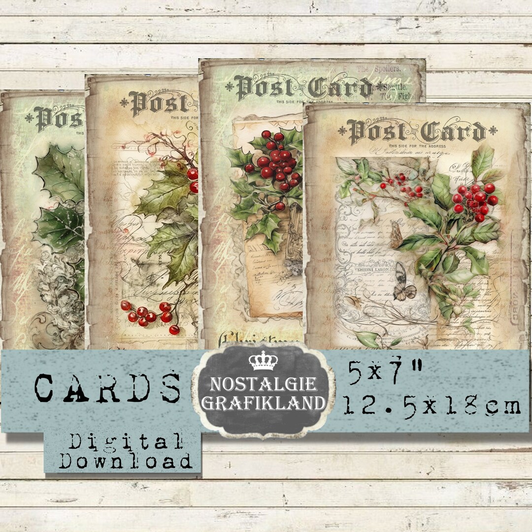 Christmas Postcards Printable Vintage Cards X-mas Journaling Prints ...