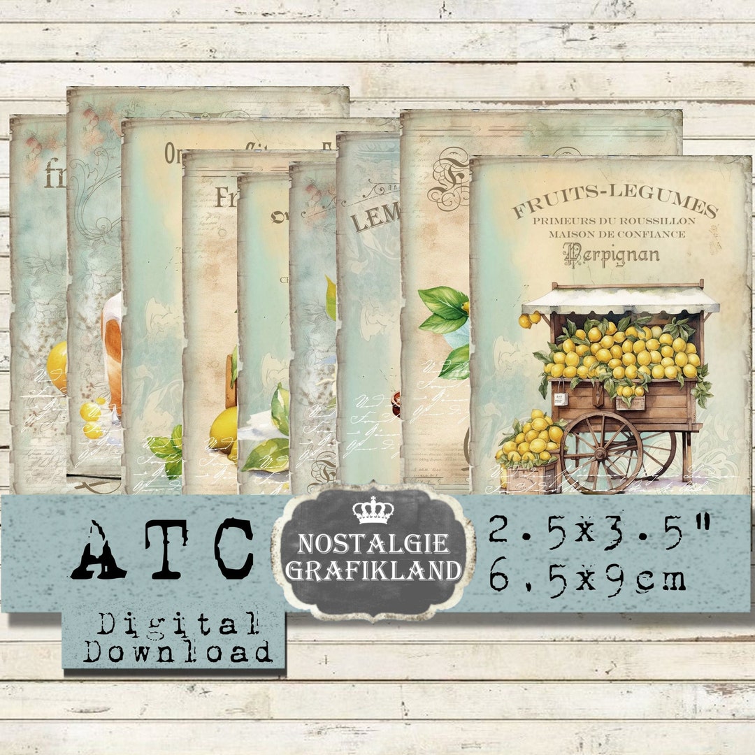 Lemons Digital ATC Cards Printable French Fruits Provence Journaling ...