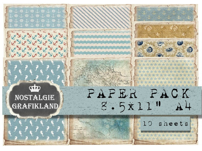 Nautical Paper Pack Printable Maritime Papers Sea Ocean - Etsy