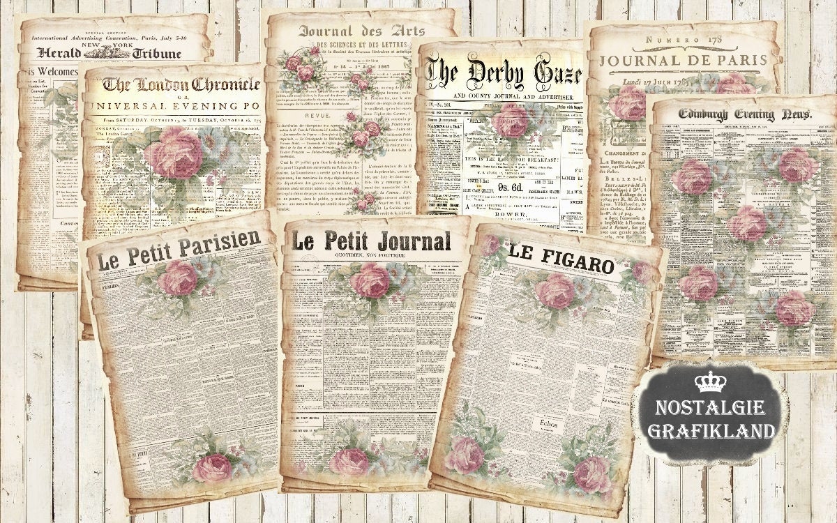 Old Newspaper Printable Journals Roses Digital Journal - Etsy