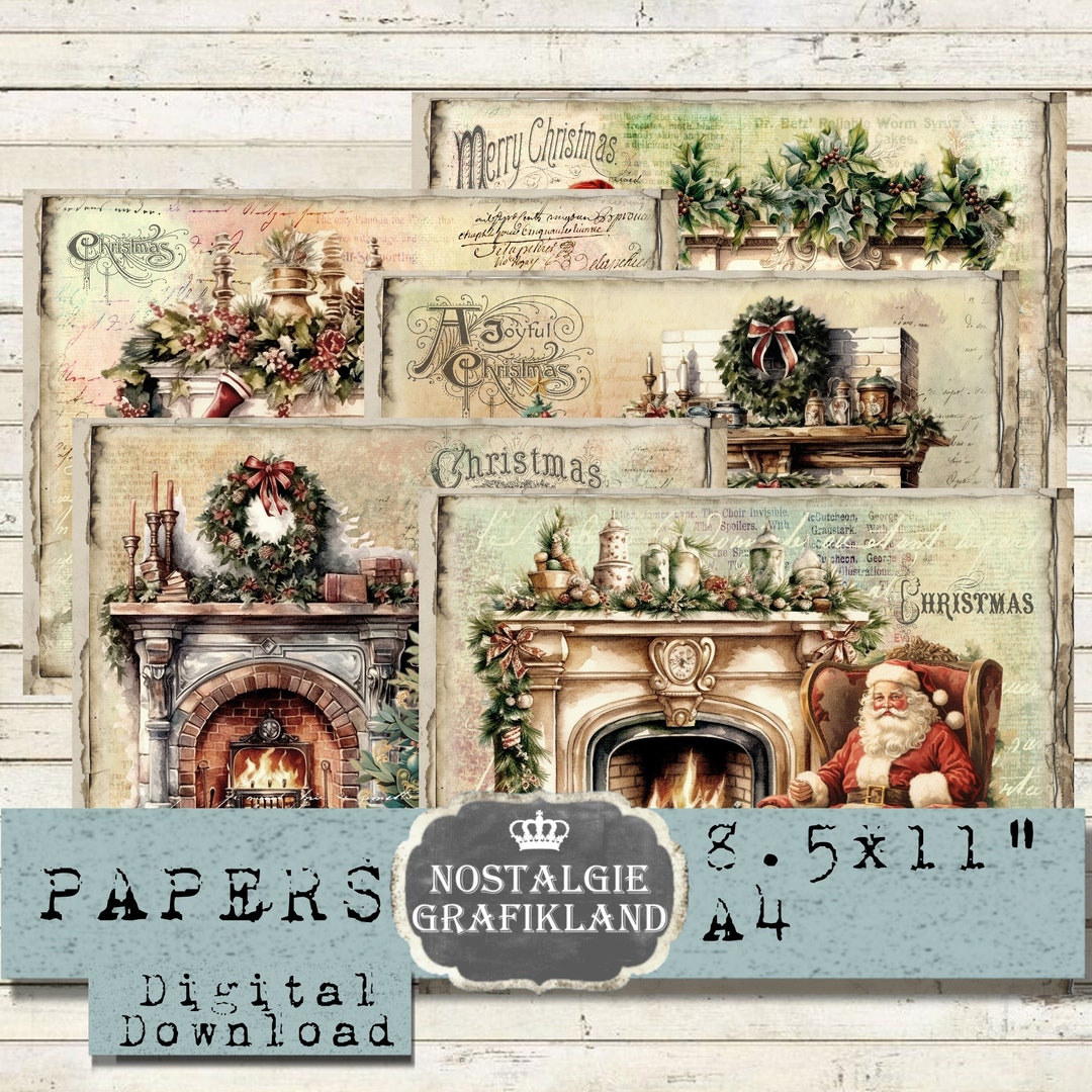 CHRISTMAS Printable Fireplace Papers Landscape Journaling X-mas Prints ...