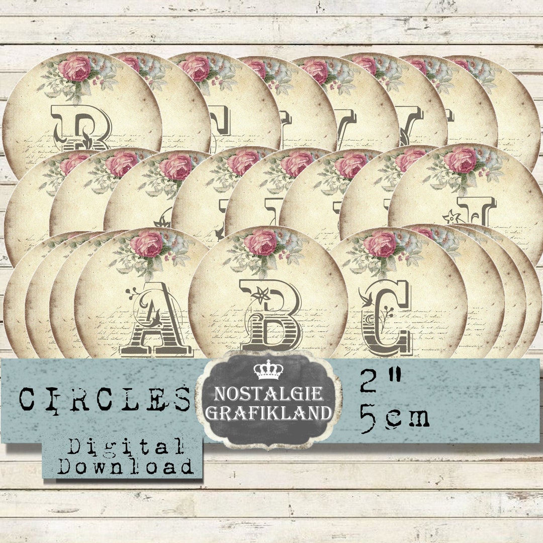 Alphabet Printable ABC Shabby Chic Circles Organizing Monogram Initials ...