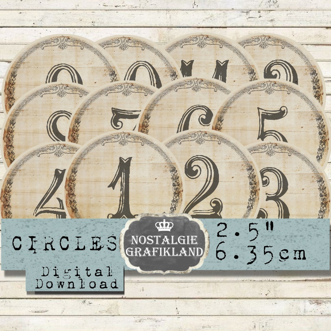 Numbers Circles Printable Vintage Number Digital 2.5 Inch Journaling ...
