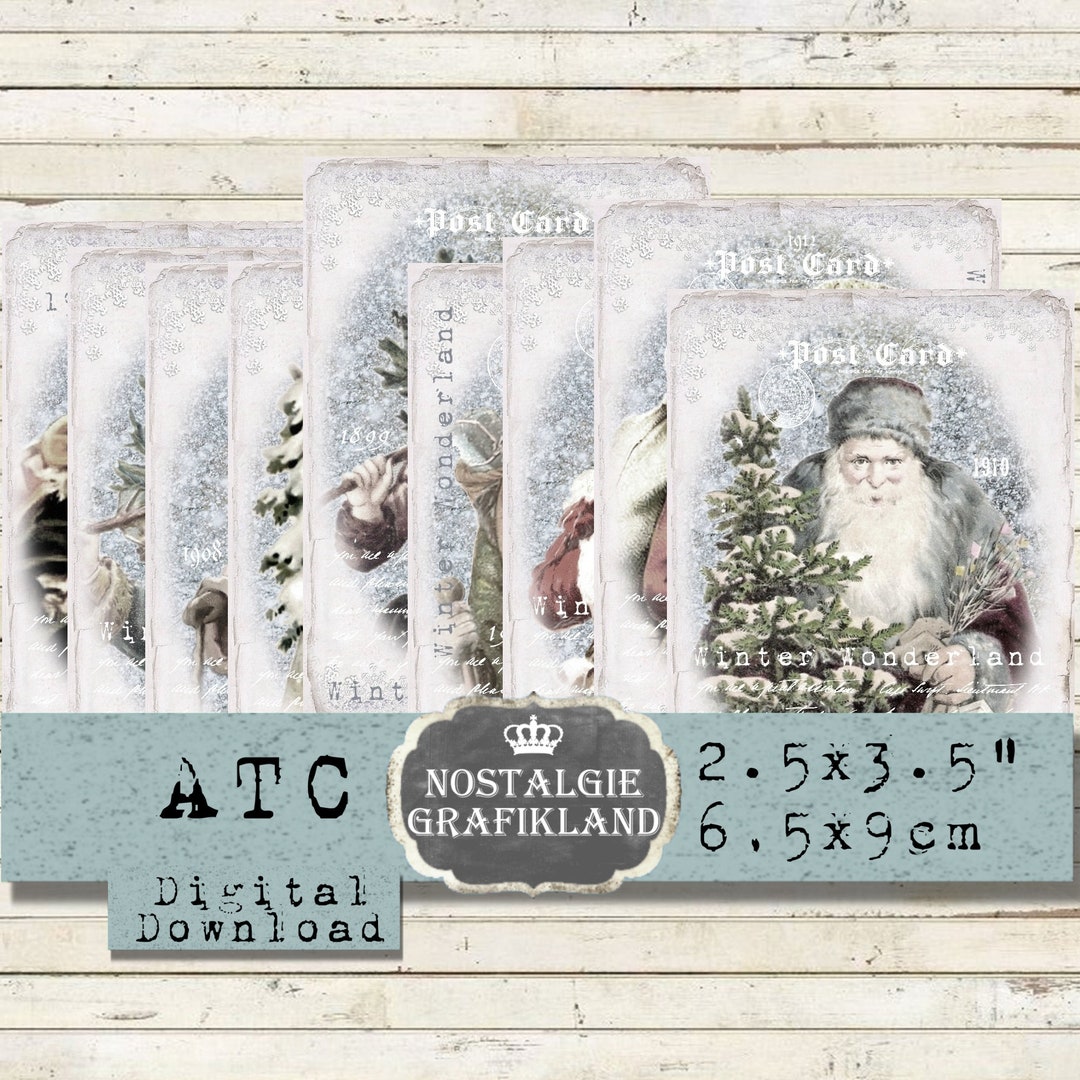 Santa Claus Printable ATC Cards Digital Christmas Shabby Chic Father ...
