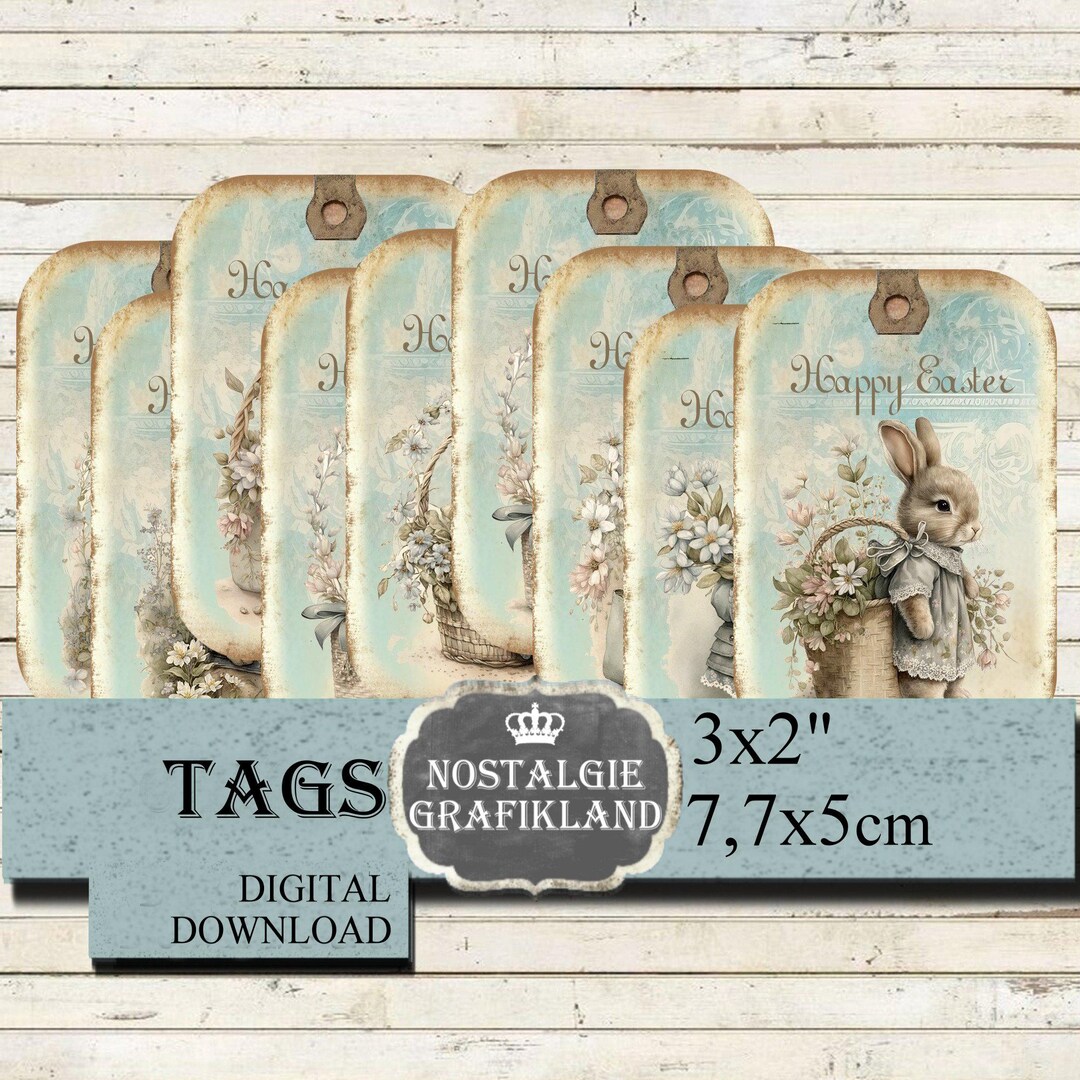 Bunnies Rabbits Tags Easter Bunny Shabby Journaling Printable Download ...