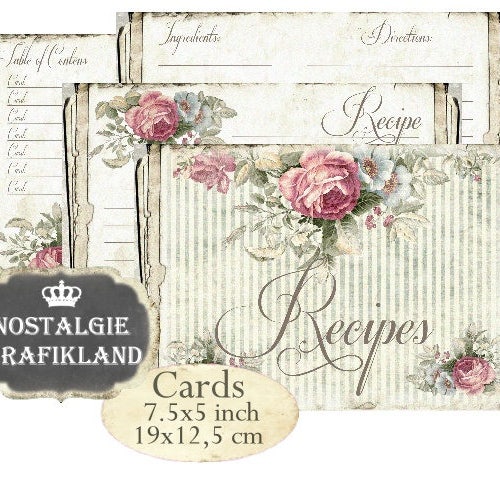 Printable Recipe Cards Instant Download Digital Collage Sheet - Etsy