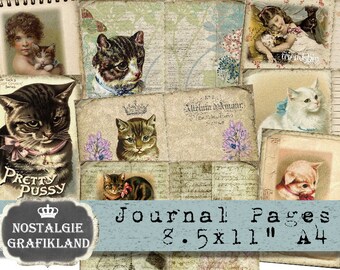 Cats DIY Printable Vintage Journal Pages Digital Paper Pack - Etsy