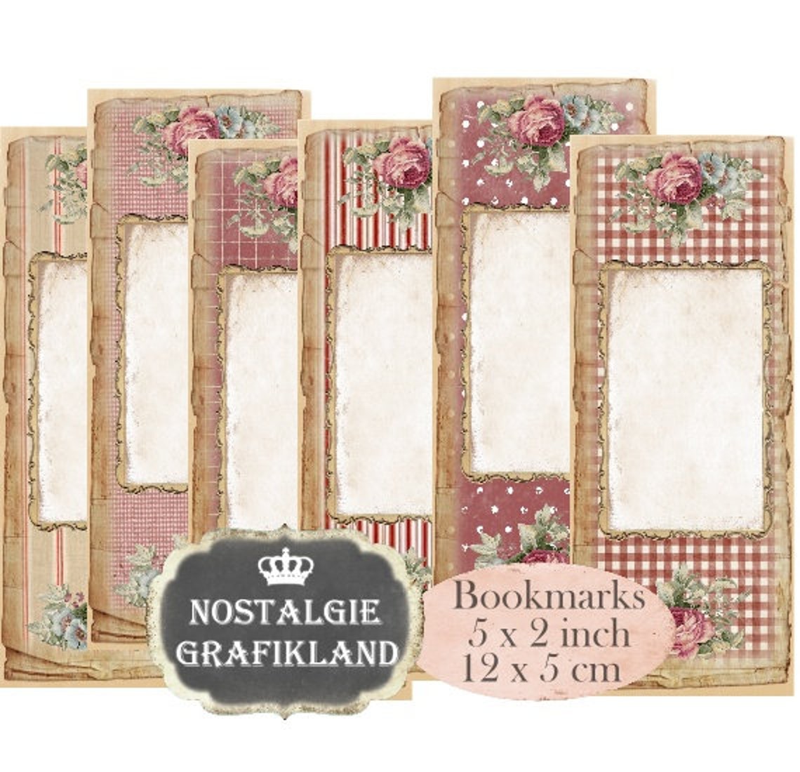 Red Bookmarks printable Shabby Chic Frames Blank Label Write | Etsy