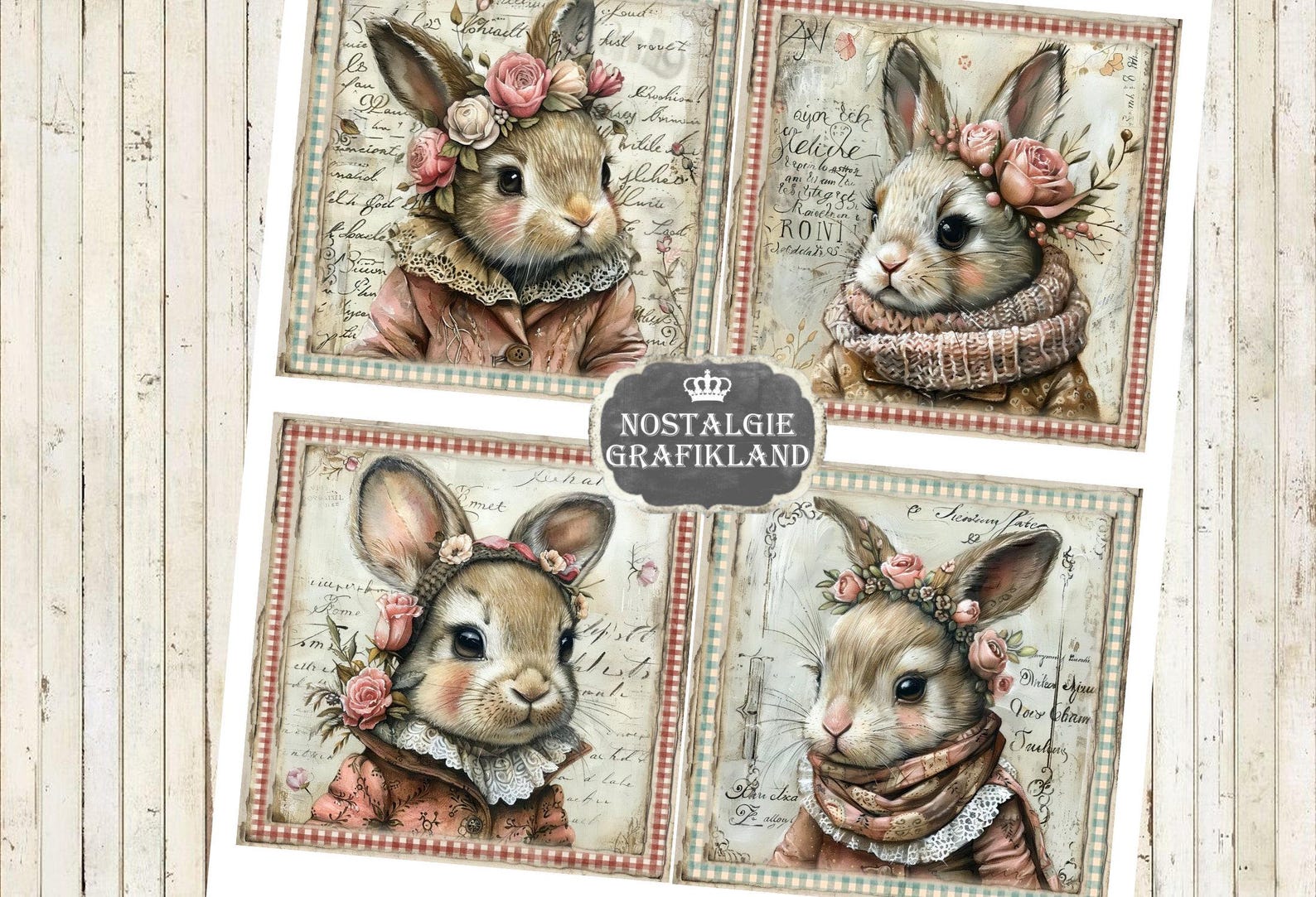 Rabbits Squares Printable Bunnies Coaster 4x4 Inch Instant Download ...