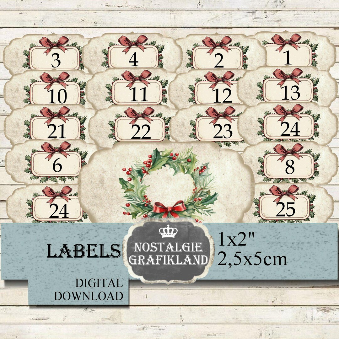 Christmas Numbers Wreath Labels Journaling Ephemera Elements Scrapbook ...