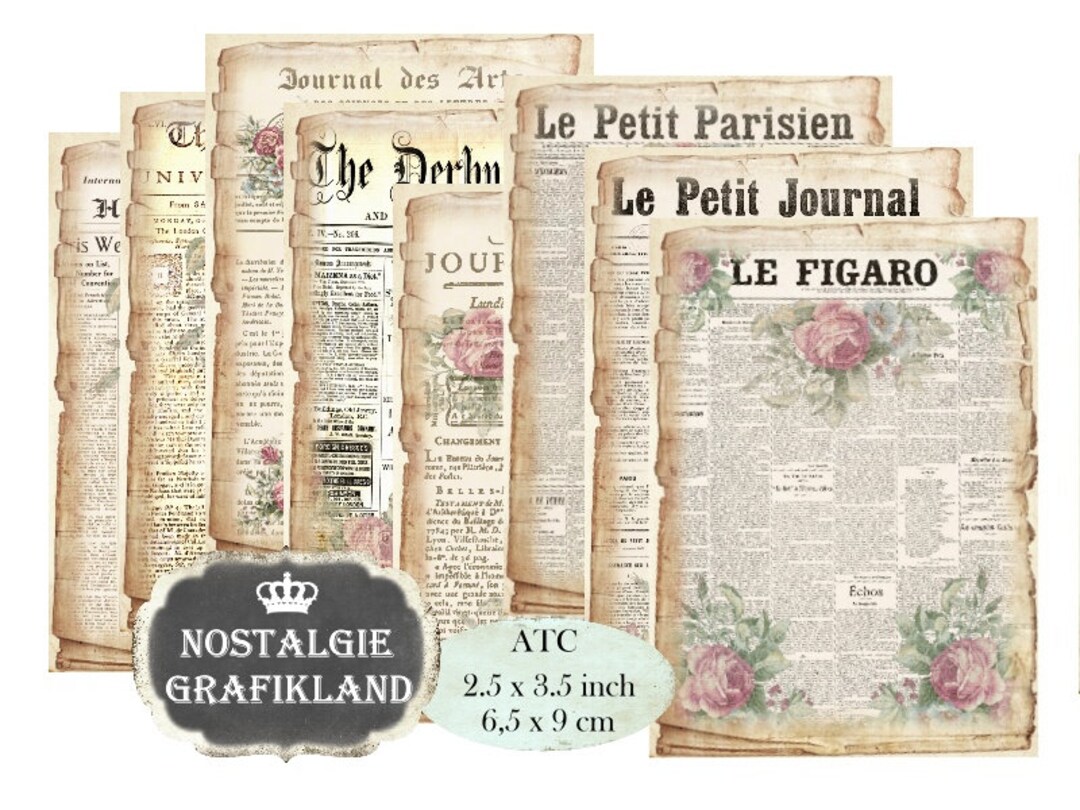 Old Newspaper Printable Journals Roses Digital Journal - Etsy
