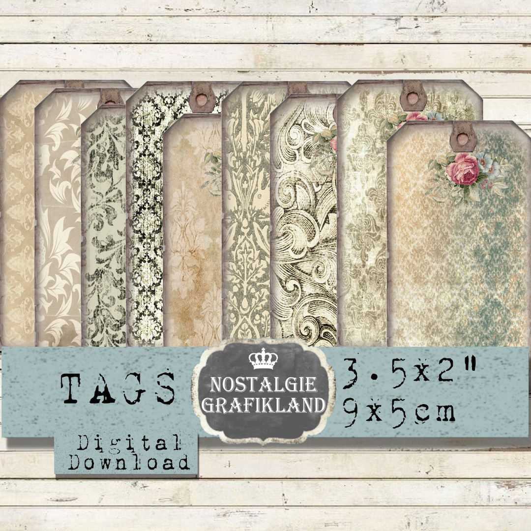 DAMASK Background Tags Printable Ephemera Vintage Journaling Prints ...