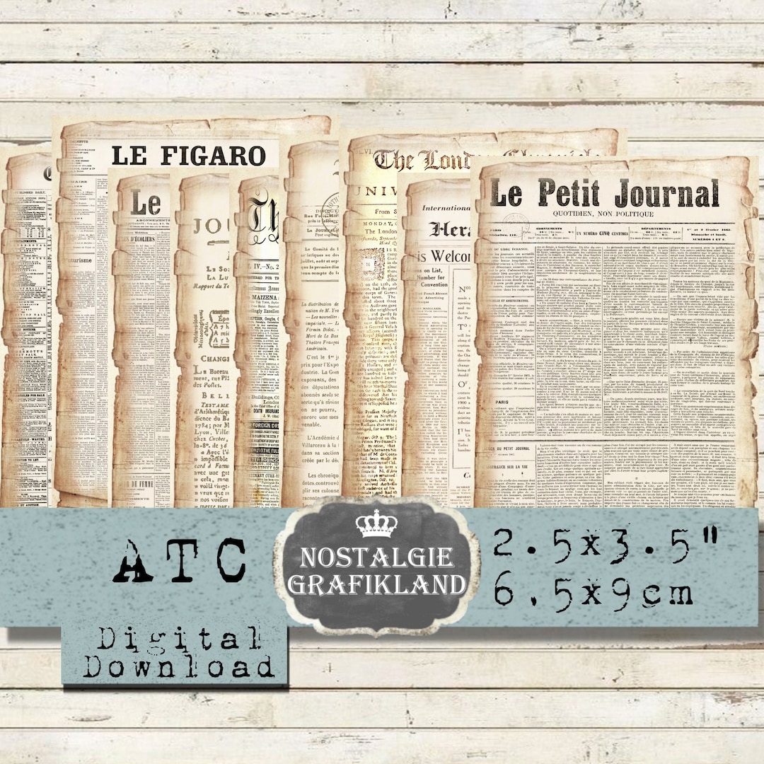 Newspaper Printable ATC Cards French Junk Journaling Ephemera Vintage ...
