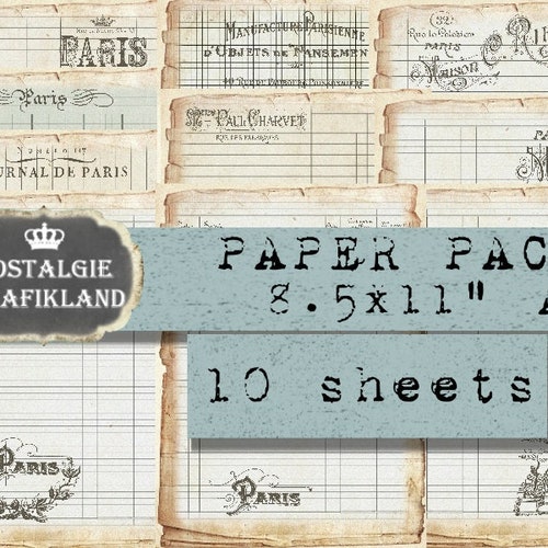 French Ledger Printable Paris Paper Pack Old Papers Junk | Etsy