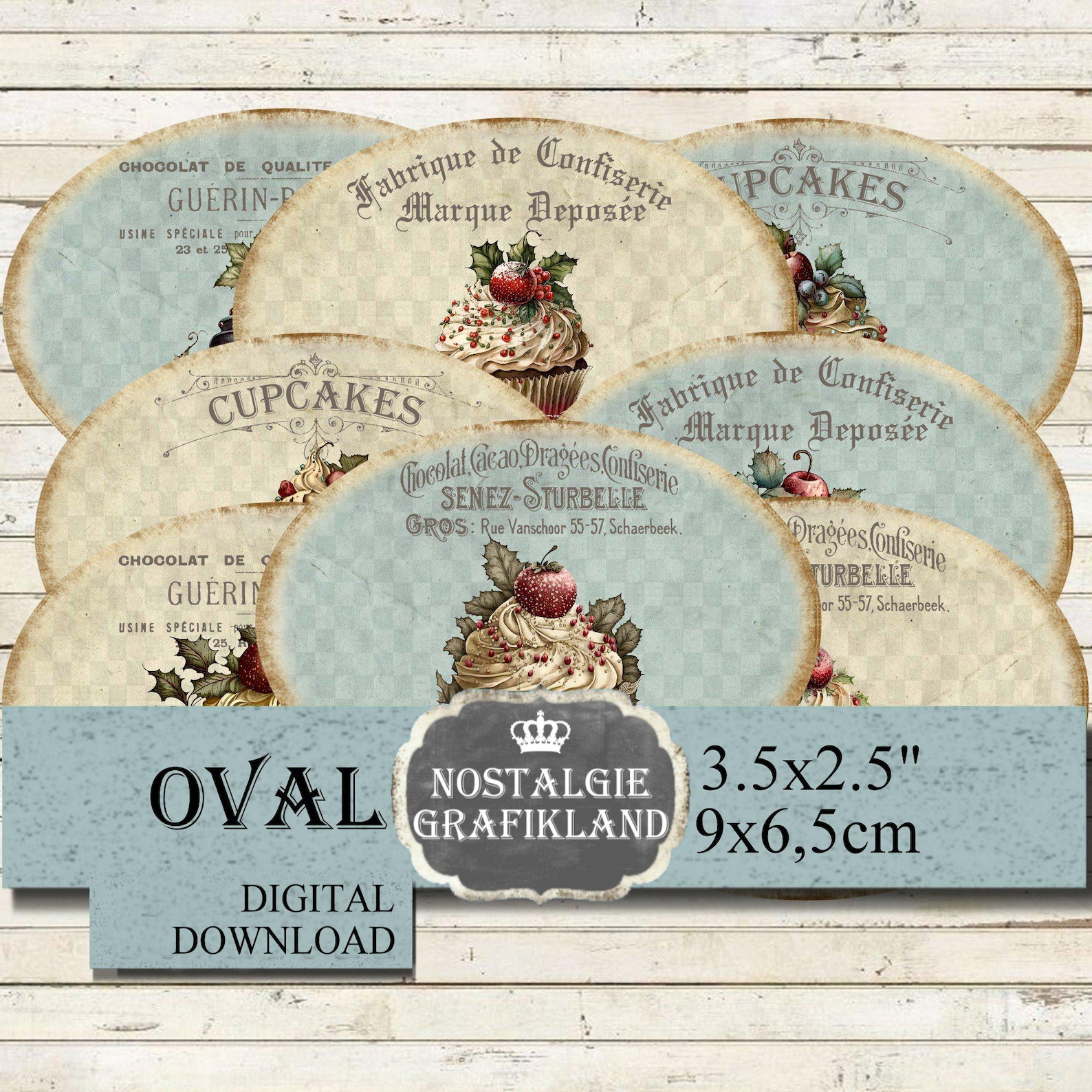 Bakery Labels Cupcakes Patisserie Cakes Chocolate Oval 3.5x2.5 Inch ...