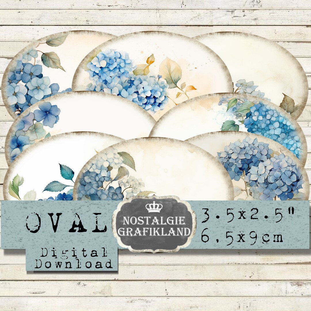 Hydrangea Labels Ephemera Ovals Flowers Floral Instant Download Digital ...