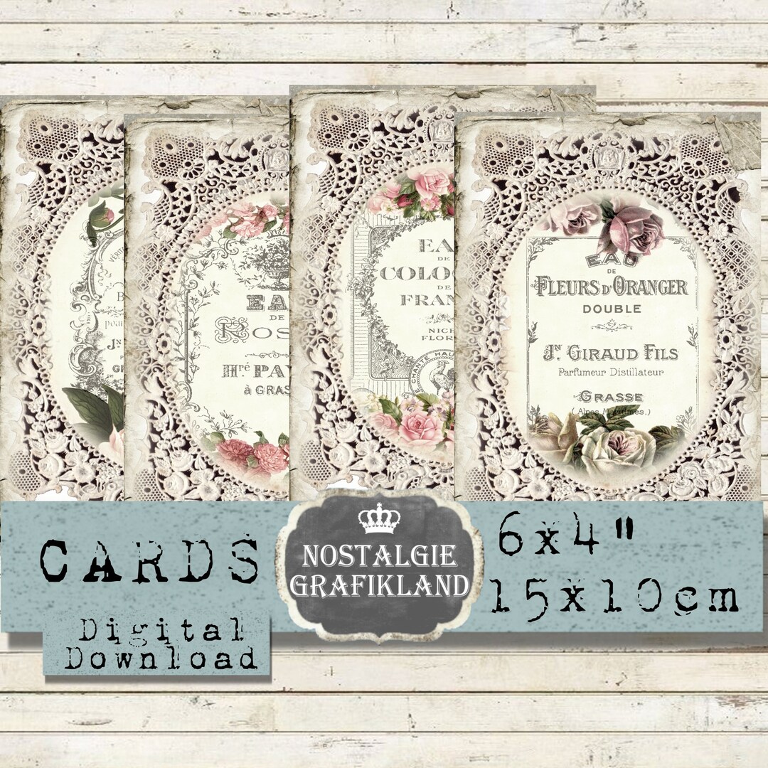 French Perfume Labels Digital Eau De Cologne Printable Cards 6x4 Inch ...