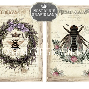 Bee Digital Cards Printable Insect Beekeeping Honey Bee Vintage Queen ...