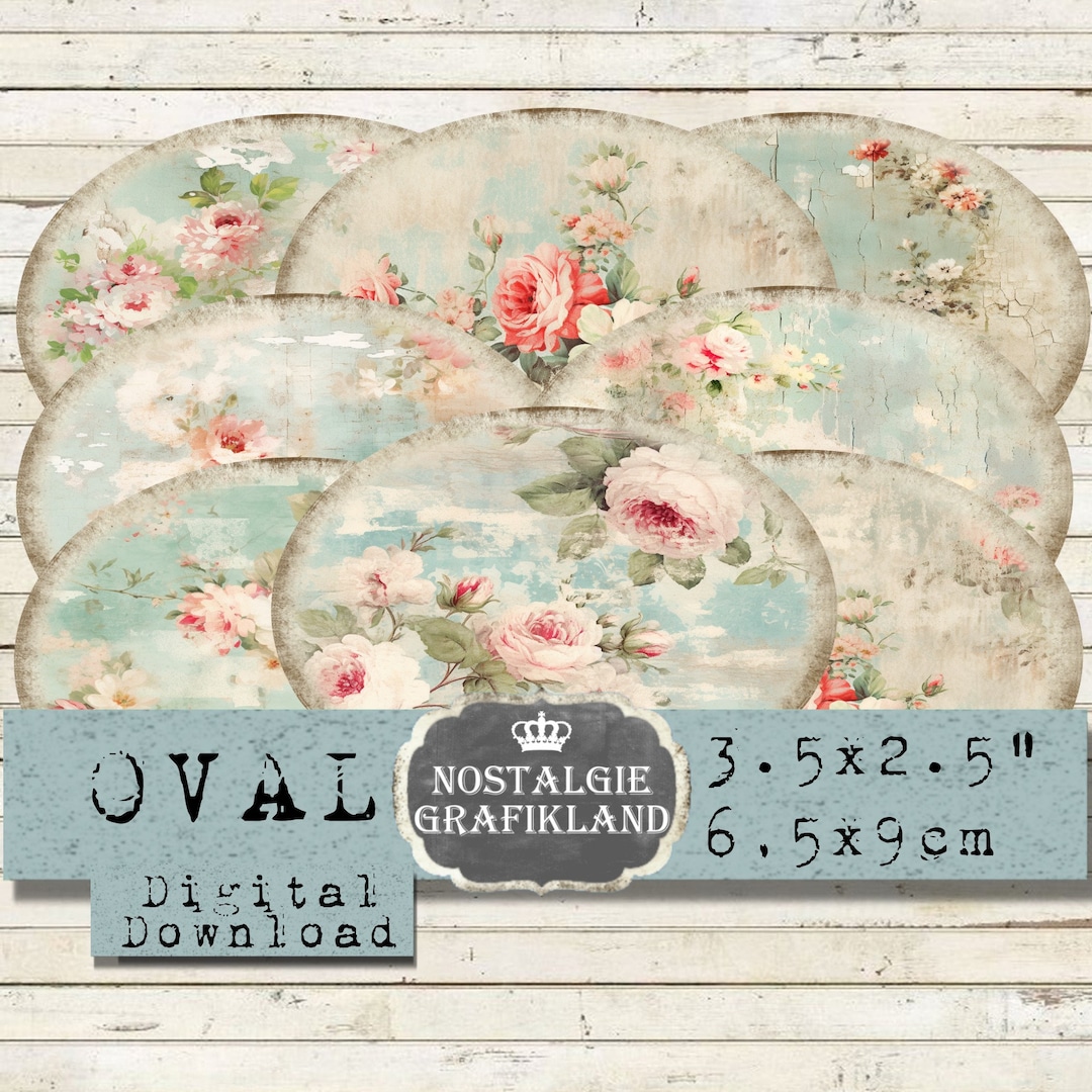 Distressed Labels Printable Background Roses Shabby Chic 3.5x2.5 Inch ...