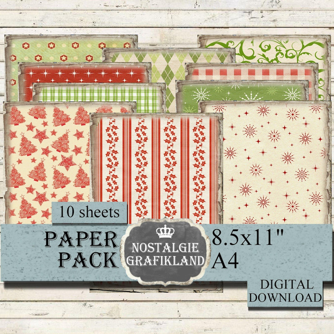CHRISTMAS Background Printable Red Green Digital Paper Pack Vintage X ...