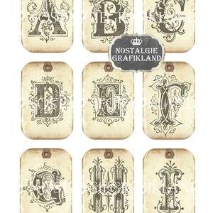 Alphabet Printable Tags ABC Monogram Vintage Letter Letters Ephemera ...