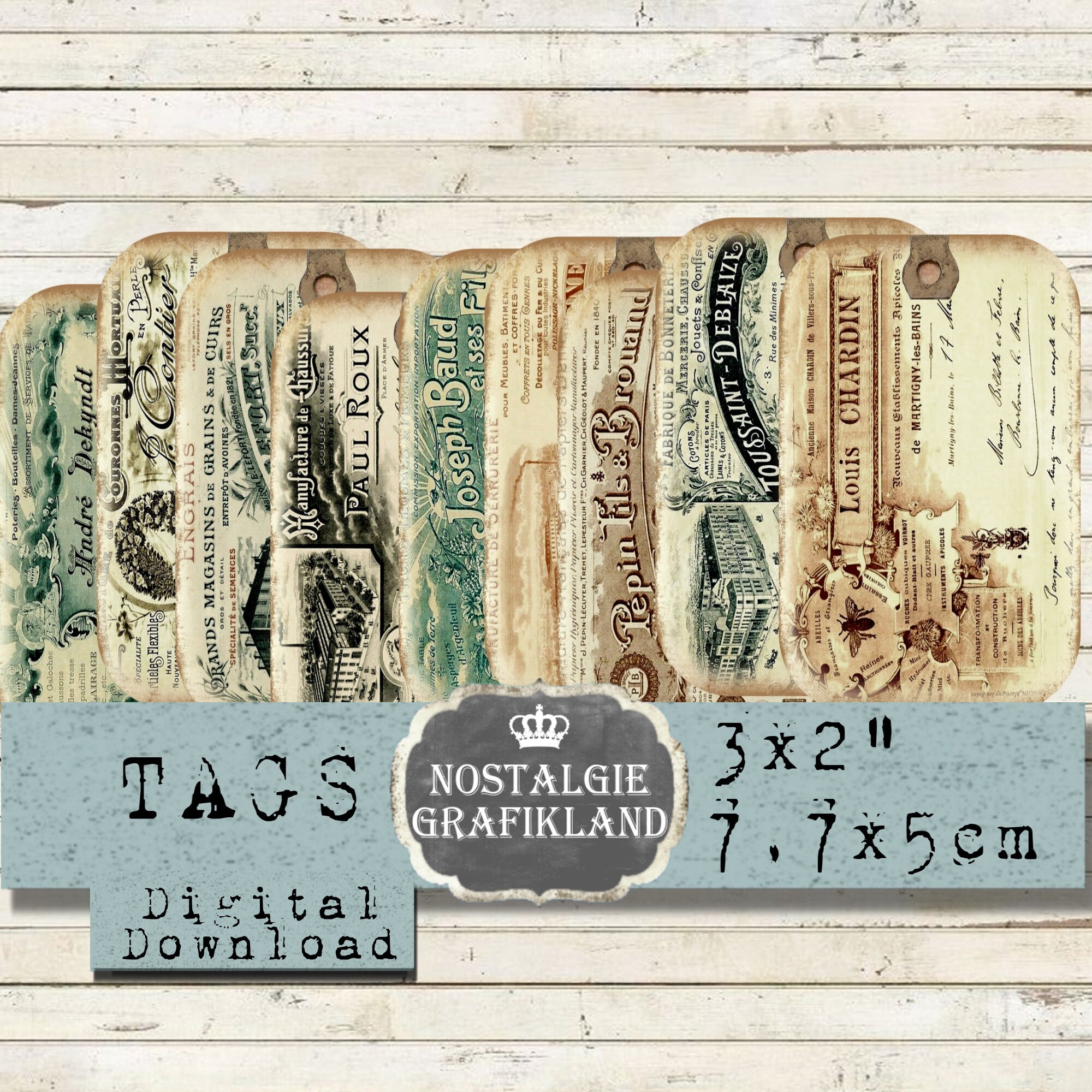French Documents Tags Printable Vintage Ephemera Tags Journaling ...