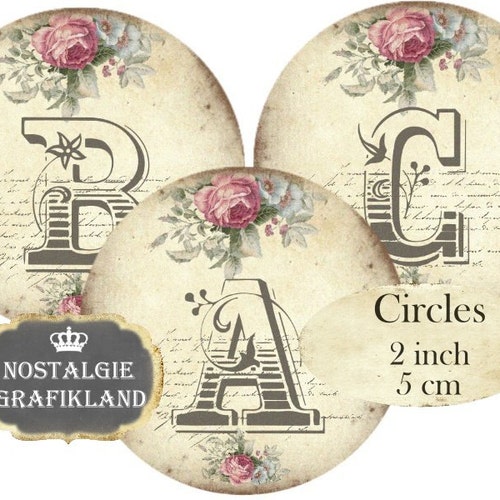 Alphabet Printable ABC Shabby Chic Circles Organizing Monogram | Etsy