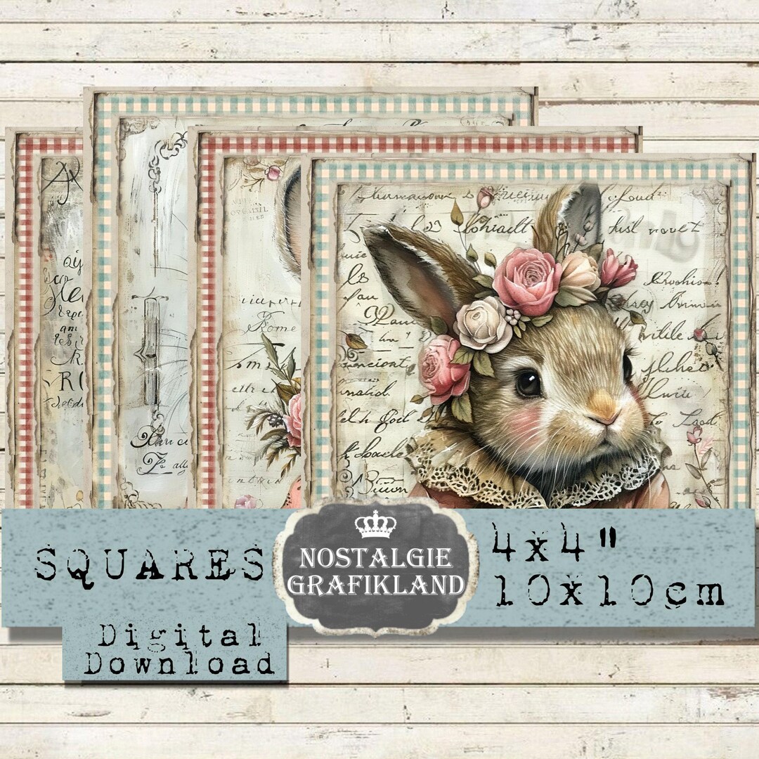 Rabbits Squares Printable Bunnies Coaster 4x4 Inch Instant Download ...