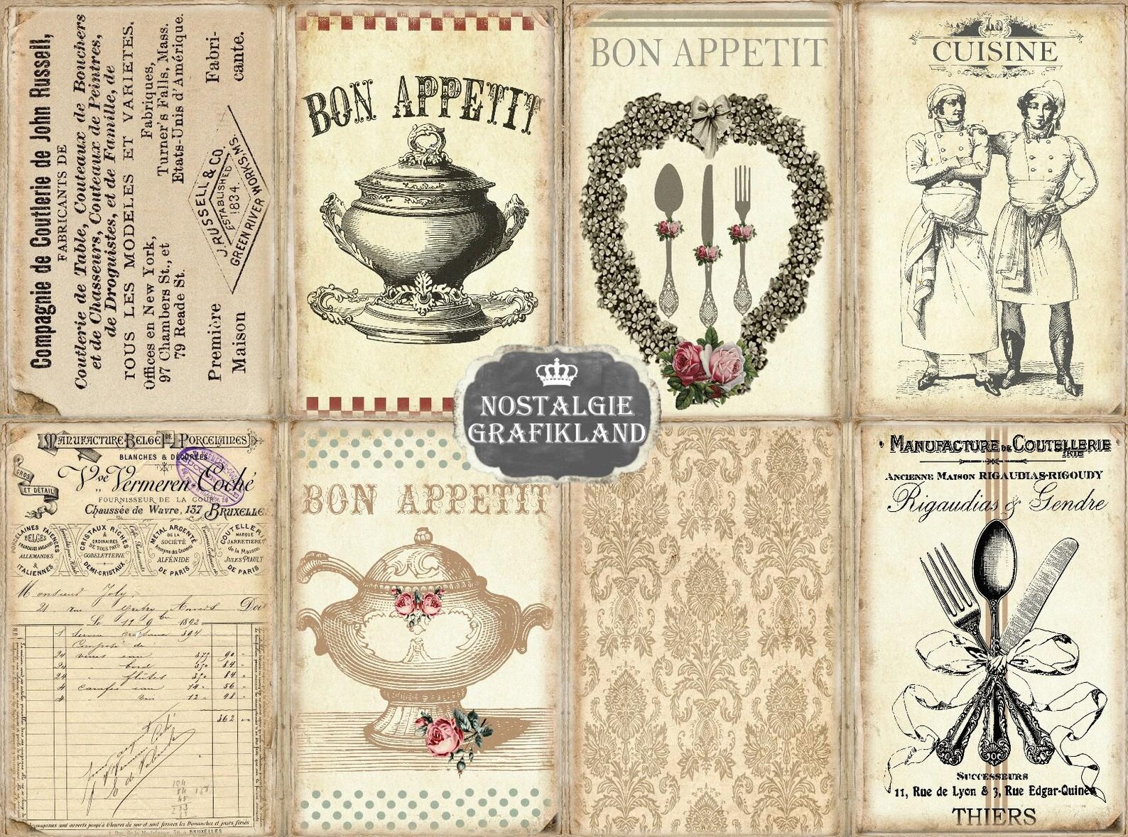 FRENCH BON APPETIT Journal Pages Printable Cooking Menu Dinner Cutlery ...