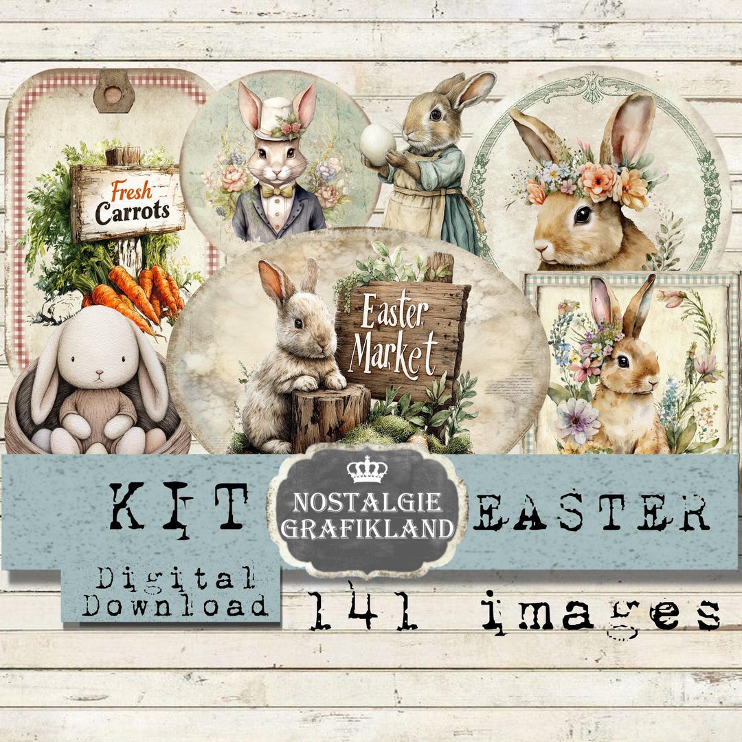 Easter Kit Digital Junk Journal Bunnies Eggs Spring Festive Rabbits ...