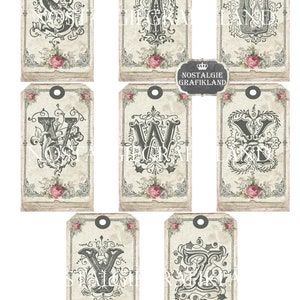 Alphabet Tags Printable Monogram Letters Vintage Ornate Paper Craft ...