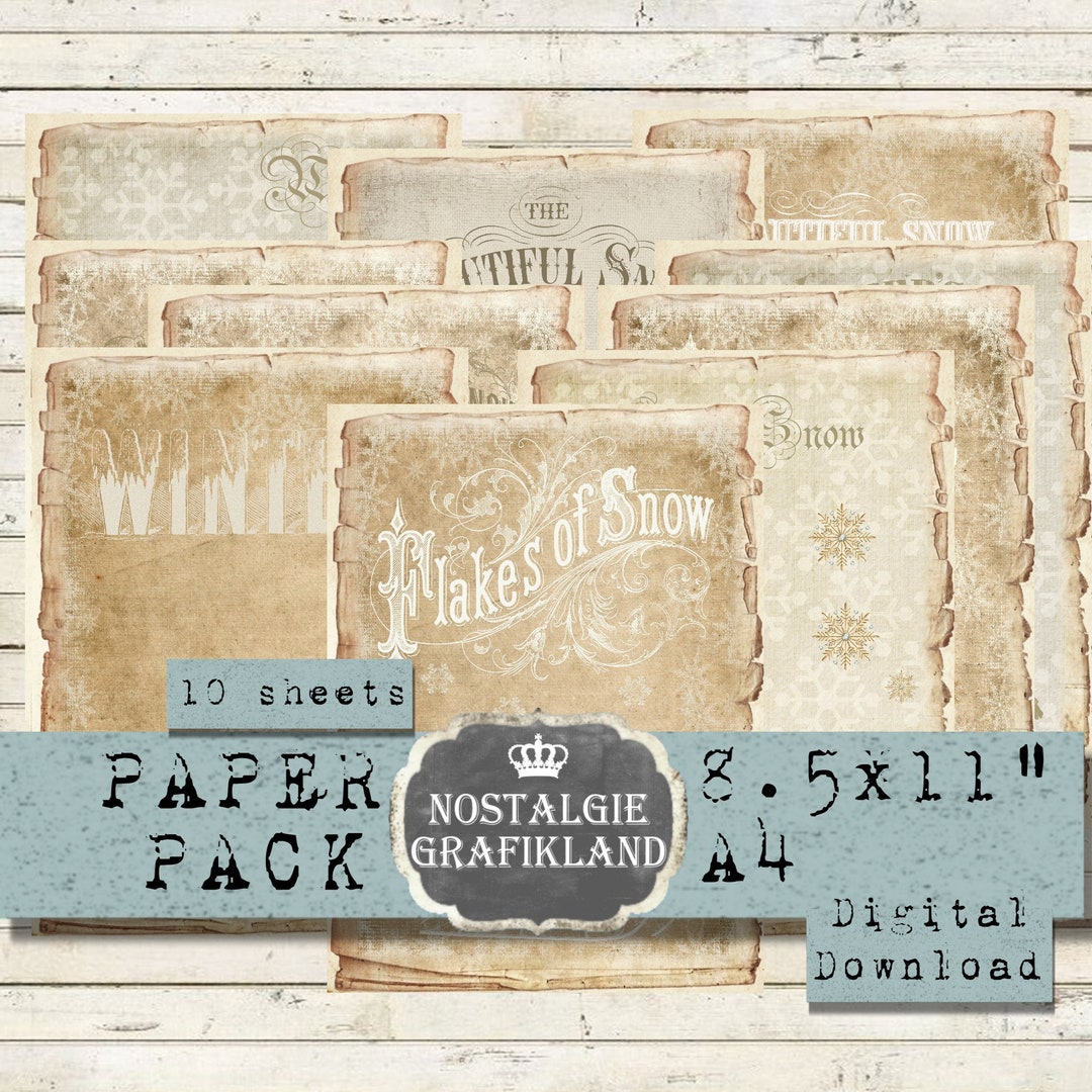 WINTER Paper Pack Printable Vintage Background Snow Flakes Snowflakes ...