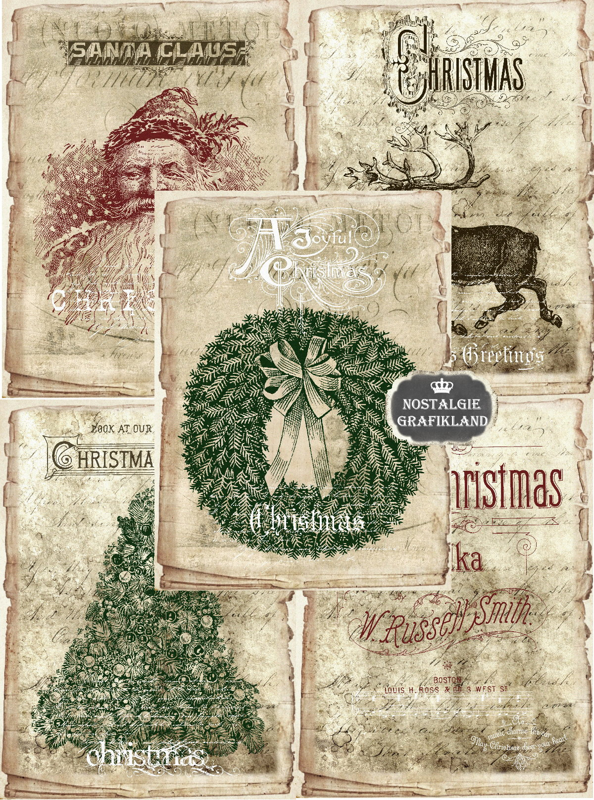 Old Christmas Papers Printable Vintage Paper Pack Journals X-mas 8.5 X ...