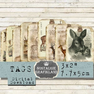 Deer Tags Forest Animals Wood Stag Elk Christmas Journaling Printable ...