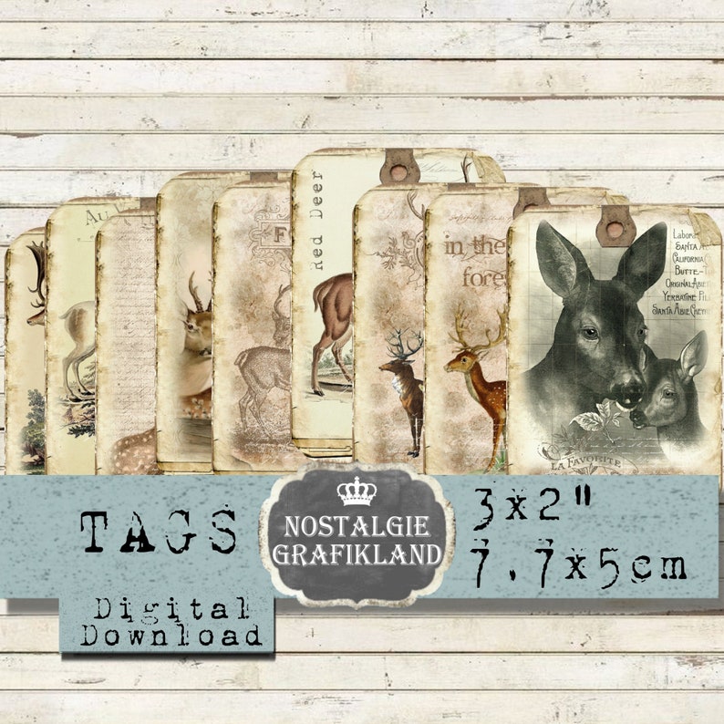 Deer Tags Forest Animals Wood Stag Elk Christmas Journaling Printable ...