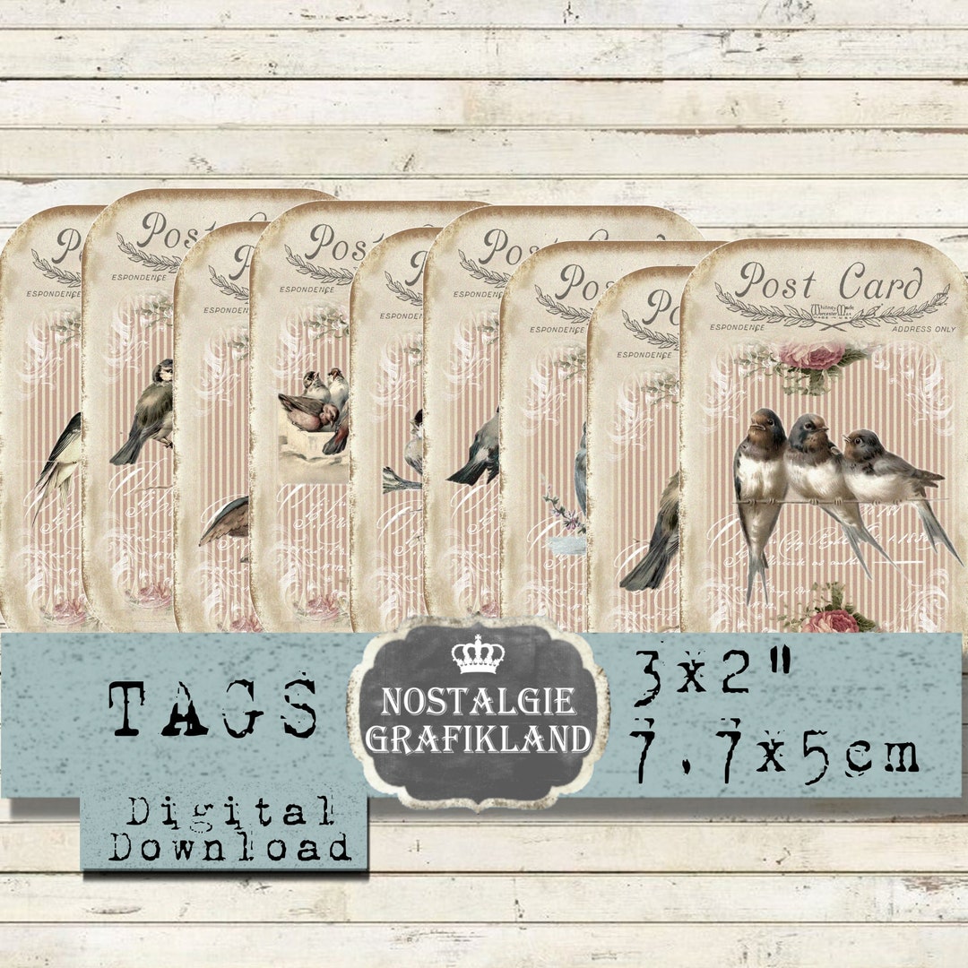 Birds Printable Swallow Robin Tags Shabby Chic Journaling Add on ...
