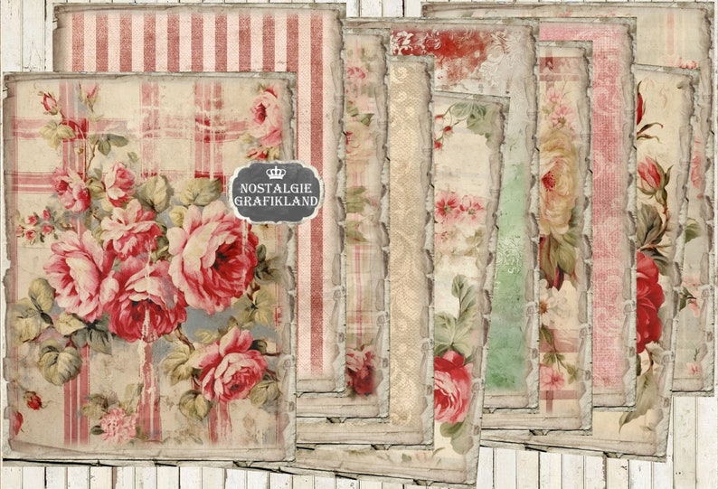 DISTRESSED RED ROSE Digital Papers Paper Pack Faded Background ...