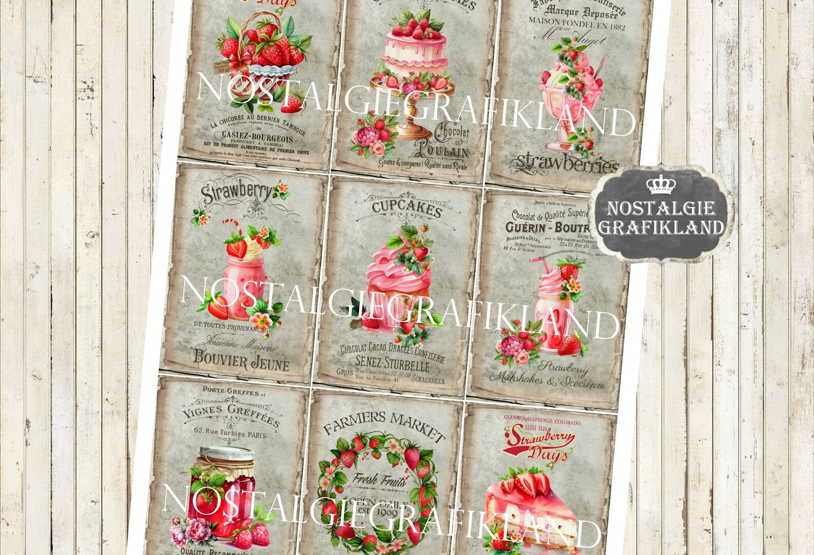 Strawberries Icecream Confiture Cake Fruits Berries Printable Vintage ...