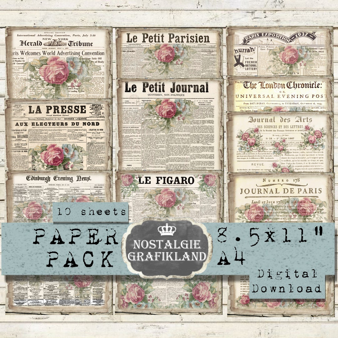 NEWSPAPER Printable Old Paper Pack Vintage Paris London Rom - Etsy