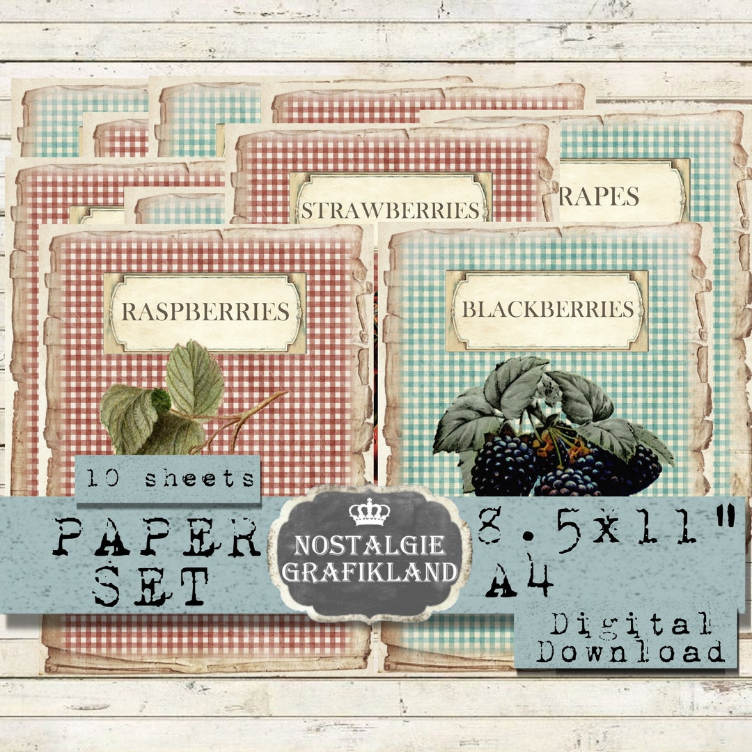 Fruits Printable Papers Set Strawberries Raspberries Printable Jam ...