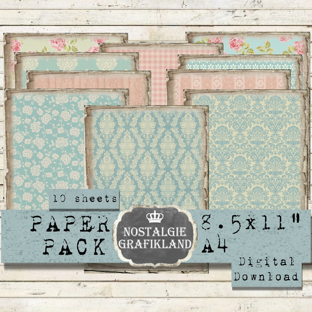 SHABBY CHIC Printable Background Digital Ephemera Paper Pack Vintage ...